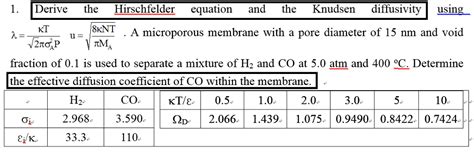 Solved Derive The Hirschfelder Equation And The Knudsen