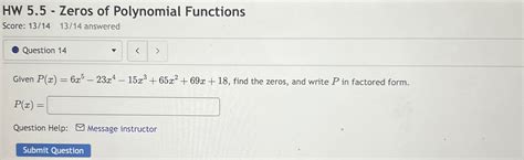 Solved Hw 5 5 ﻿zeros Of Polynomial Functionsscore