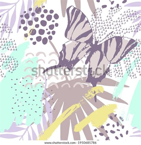 파스텔 색상표의 추상 드로잉 열대 잎 스톡 일러스트 1950685786 Shutterstock