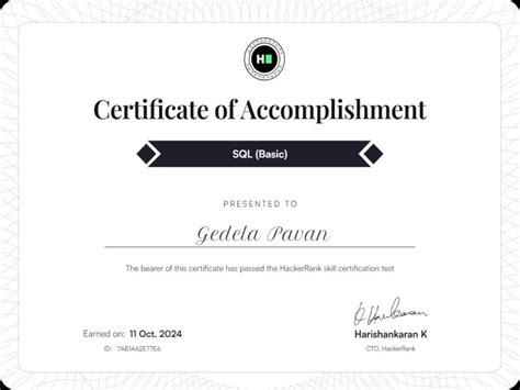 Sql Basic Earning A Hackerrank Skill Certificate In Sql Is A Valuable
