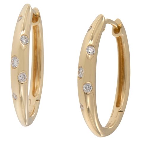 18 Karat Yellow Gold Diamond Huggie Hoop Earrings For Sale At 1stdibs