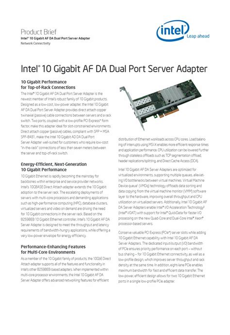 Intel Ethernet Converged Network Adapter X520 Da2 Dual Port 10gbps