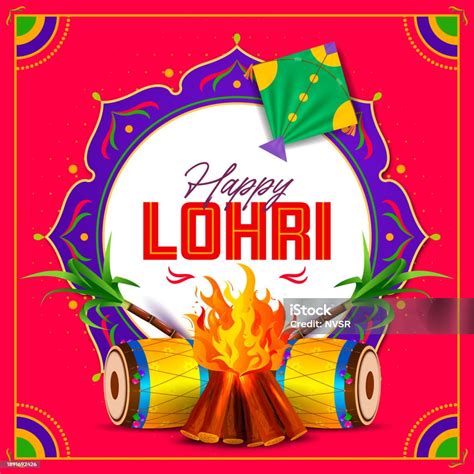 펀잡 축제에 대 한 해피 로리 휴일 배경의 벡터 일러스트 레이 션 Lohri Festival에 대한 스톡 벡터 아트 및 기타