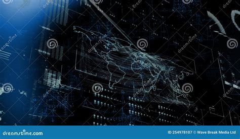 Animation Of Data Processing With Light Spots On Black Background Stock
