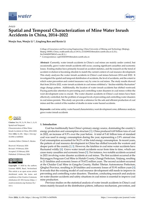 Pdf Spatial And Temporal Characterization Of Mine Water Inrush Accidents In China 2014 2022