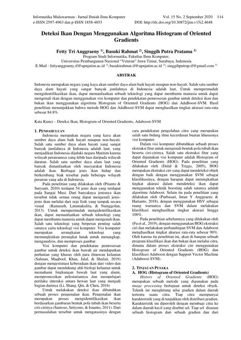 Pdf Deteksi Ikan Dengan Menggunakan Algoritma Histogram Of Oriented Gradients