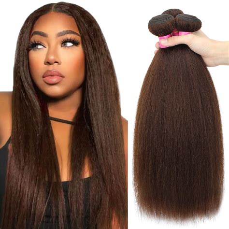 Brown Kinky Straight Hair 3 Bundles Yaki Straight Bundles