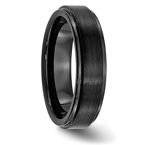 Black Ceramic Ridged Edge 6mm Brushed And Polished Band Mband004
