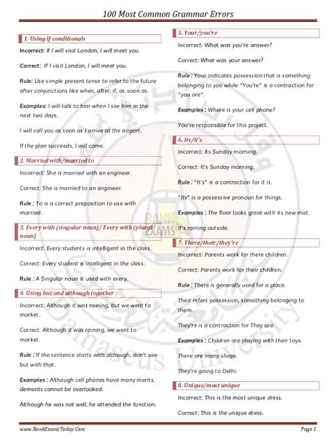 Fillable Online 100 Most Common Grammar Errors Fax Email Print Pdffiller