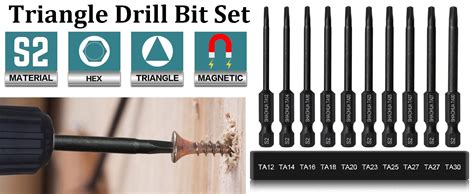 Triangle Screwdriver Set 10pcs S2 Steel Triangle Drill Bit Set Sizes Ta12 Ta14 Ta16 Ta18