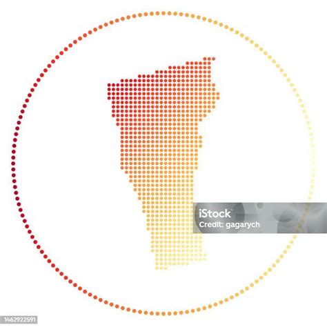 버몬트 디지털 배지 원 안에 있는 버몬트의 점선 스타일 지도 그라데이션된 점이 있는 미국 주의 기술 아이콘입니다 놀라운 벡터 그림입니다 0명에 대한 스톡 벡터 아트 및 기타