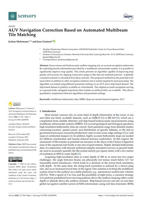 Pdf Auv Navigation Correction Based On Automated Multibeam Tile Matching