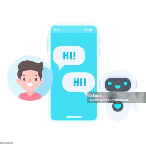 지능형 로봇이 있는 자동 응답 시스템은 정보를 제공하고 문제가 있는 고객을 돕습니다 Brand Name Online Messaging Platform에 대한 스톡 벡터 아트