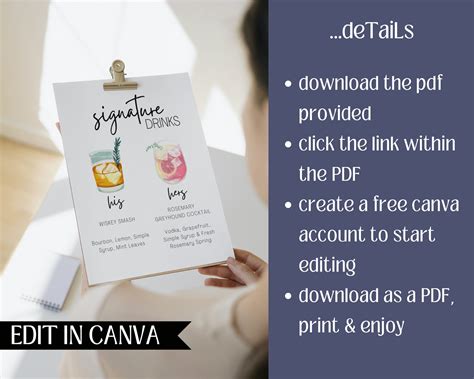Editable Bar Menu Template Customizable Drink List For Weddings Parties And Events