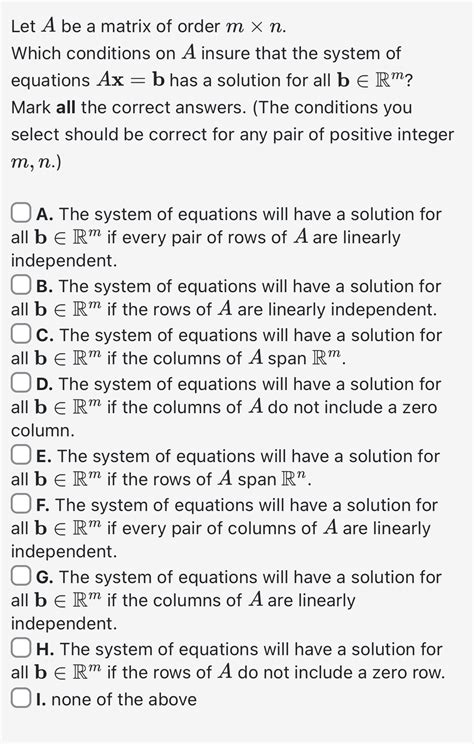 Solved Let A Be A Matrix Of Order Mn Which Conditions On A Chegg Com