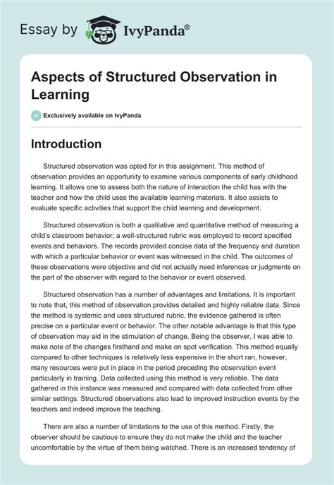 Aspects Of Structured Observation In Learning Words Critical Writing Example
