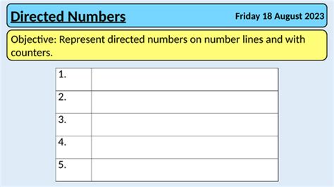 Represent Directed Negative Numbers Lesson With Worksheets Teaching Resources