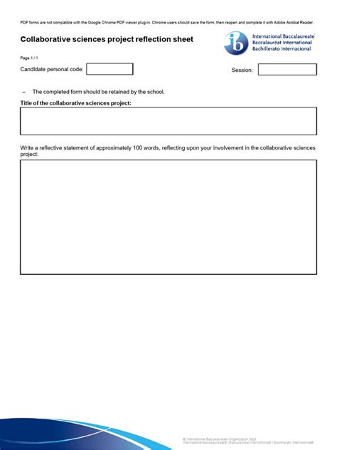 Collaborative Sciences Project Reflection Sheet Pdf Art