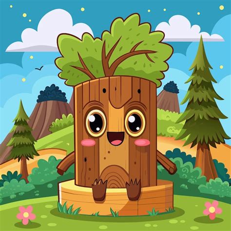 A Cartoon Image Of A Tree Stump With A Cute Face Premium Ai Generated