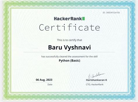vyshnavi baru on linkedin i have successfully completed the hackerrank basic python coding…
