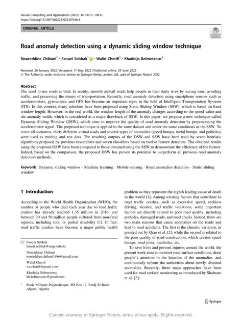 road anomaly detection using a dynamic sliding window technique request pdf