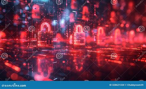 High Tech Visualization Of Cyber Security Technology With Digital Locks And Firewall Graphics
