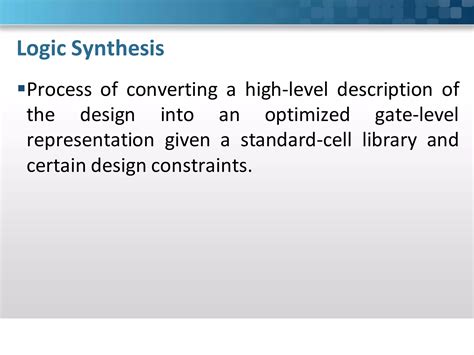 Logic Synthesis With Synopsys Design Compiler Ppt