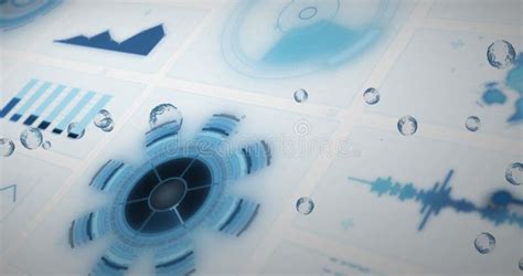 Digital Data Charts And Graphs With Futuristic Interface Animation Over Water Droplets Stock