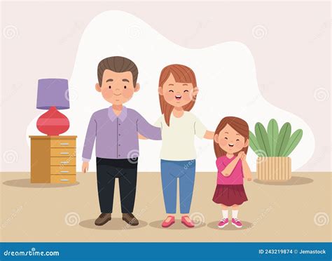 Casal Com Filha Em Casa Ilustração Do Vetor Ilustração De Positivo 243219874
