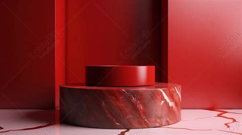 눈길을 끄는 빨간색 배경은 브랜드 제품 쇼케이스를 위한 대리석 연단의 3d 렌더링을 향상시킵니다 눈길 배경 연단 배경