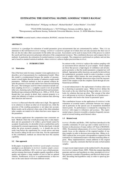 Pdf Estimating The Essential Matrix Goodsac Versus Ransac