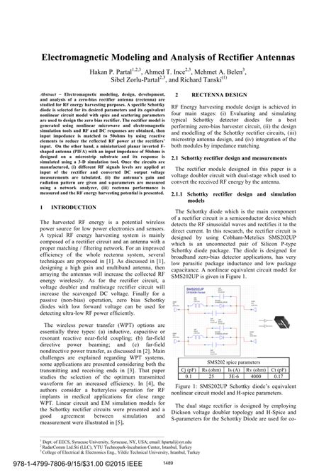 Pdf Electromagnetic Modeling And Analysis Of Rectifier Antennas