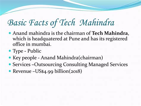 Presentation On IT Company Tech Mahindra PPTX