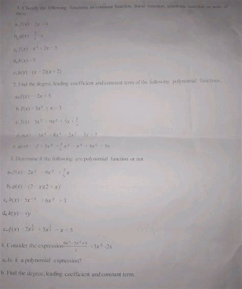 1 classify the following functions as constant function linear function