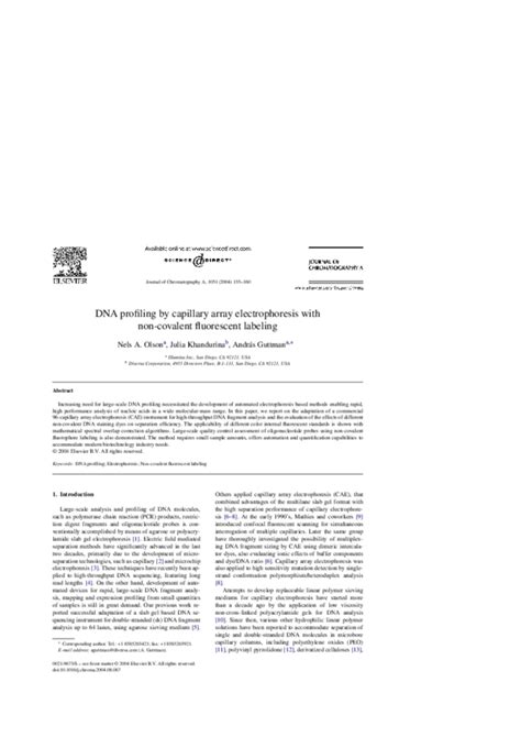Pdf Dna Profiling By Capillary Array Electrophoresis With Non Covalent Fluorescent Labeling