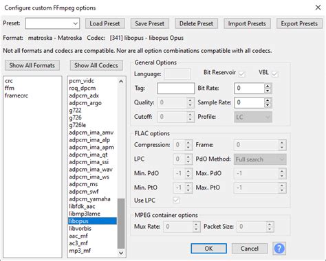 Custom Ffmpeg Export Cannot Export Matroska Format Opus Codec · Issue 4741 · Audacity
