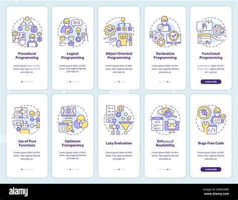 Programming Language Paradigms Onboarding Mobile App Screen Set Stock