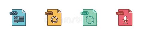 Set Doc File Document Raw And Ogg Icon Vector Stock Illustration