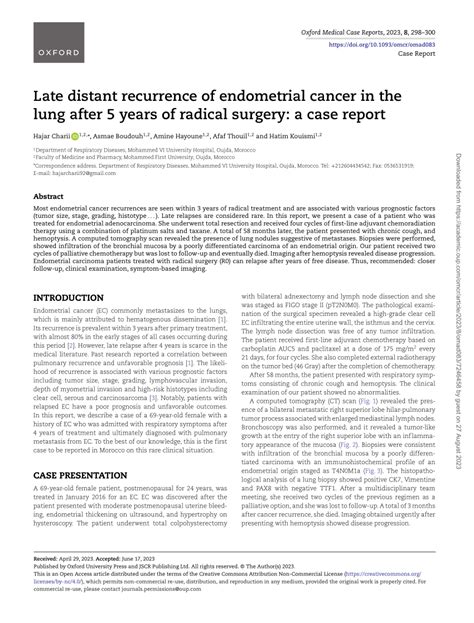 Pdf Late Distant Recurrence Of Endometrial Cancer In The Lung After 5 Years Of Radical Surgery