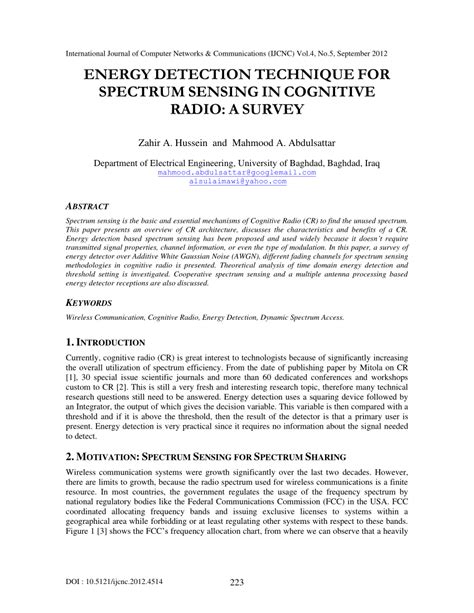 Pdf Energy Detection Technique For Spectrum Sensing In Cognitive