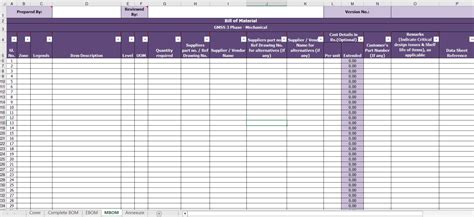 Bill Of Material Excel Templates