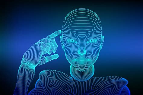 와이어 프레임 로봇 사이보그 또는 봇 형태의 인공 지능 로봇 손에 뇌 디지털 뇌 무료 벡터