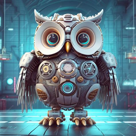 Coruja Futurista Inteligência Artificial 3d Ilustração De Desenho