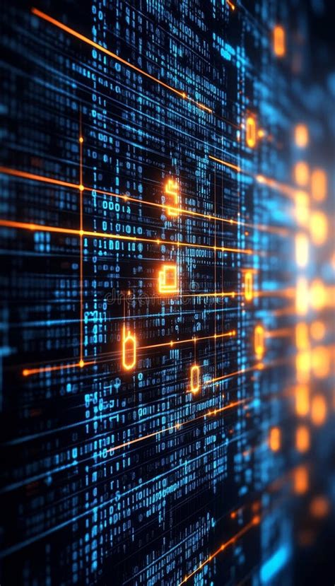 Abstract Digital Binary Code Futuristic Stream Of Data On Dark