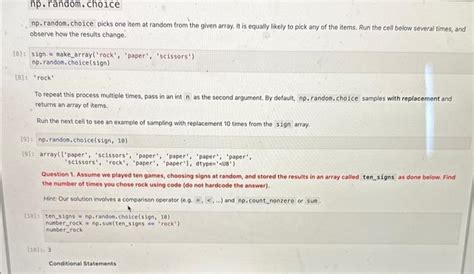 Solved Np Random Choice Picks One Item At Random From The Chegg
