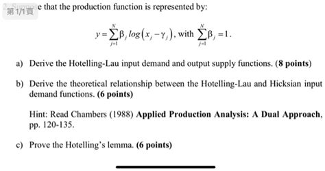 1nf That The Production Function Is Represented By Blogx Y With B 1