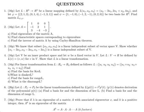 Solved QUESTIONS 1 16p Let L R R Be A Linear Mapping Chegg Com