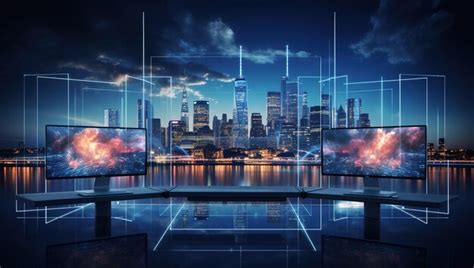 Premium Ai Image Shot Of Multiple Personal Computer Monitors Showing