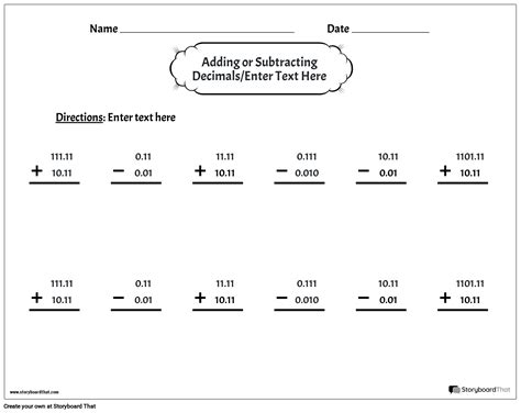 Storyboard That Free Decimals Worksheets