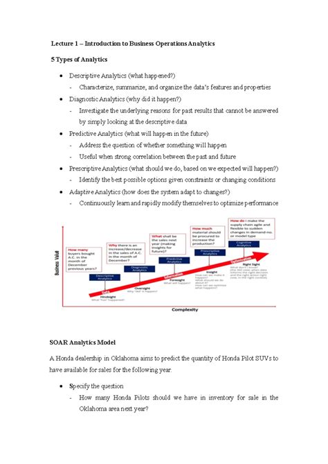 Boa Revision Notes Summary Business Operations Analytics Lecture 1 Introduction To